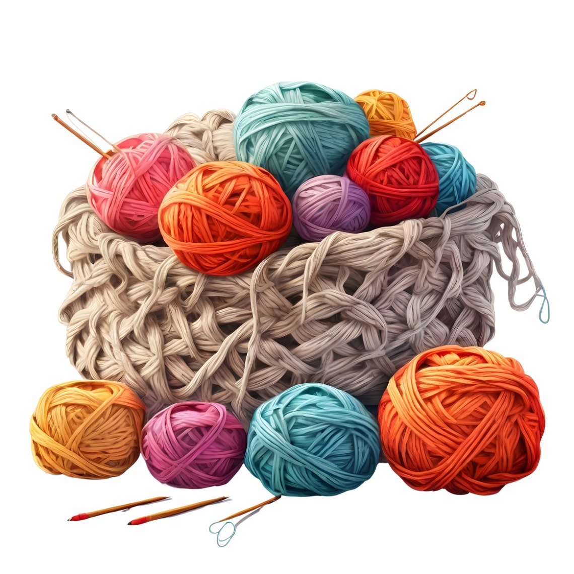 45 Knitting and Yarn Clipart, Knitting Crochet With Yarn, Watercolor ...