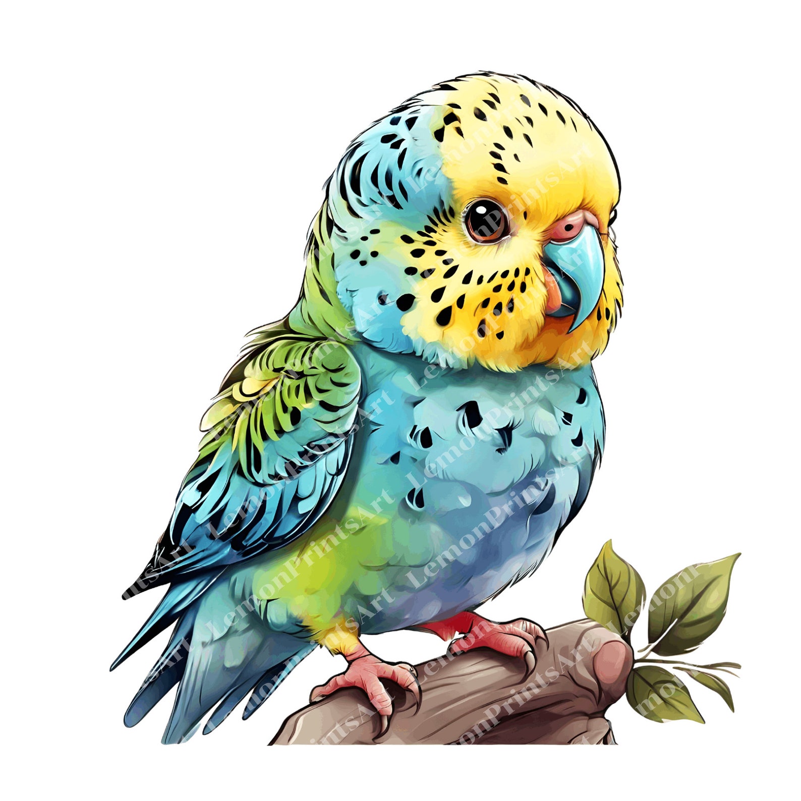 24 Cute Budgie Clipart, Watercolor Budgerigar, High Quality Transparent ...