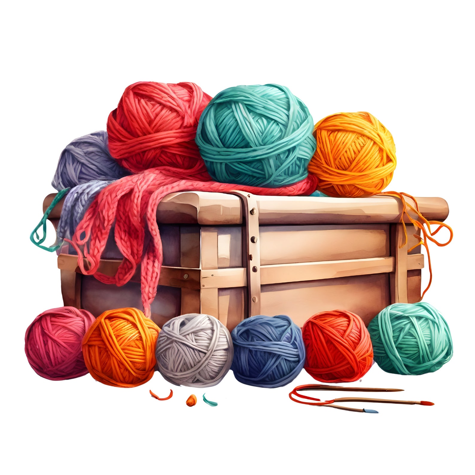 45 Knitting and Yarn Clipart, Knitting Crochet With Yarn, Watercolor ...