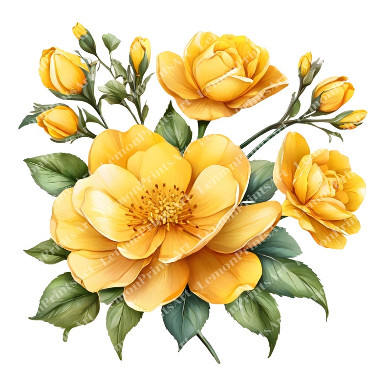 25 Yellow Flowers Clipart, Yellow Floral Print, High Quality ...