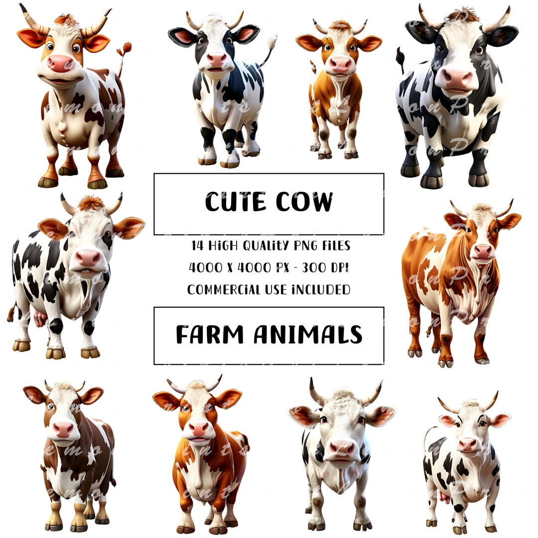 14 Cow Clipart, Farm Animals Clipart, Watercolor Clipart, High Quality ...