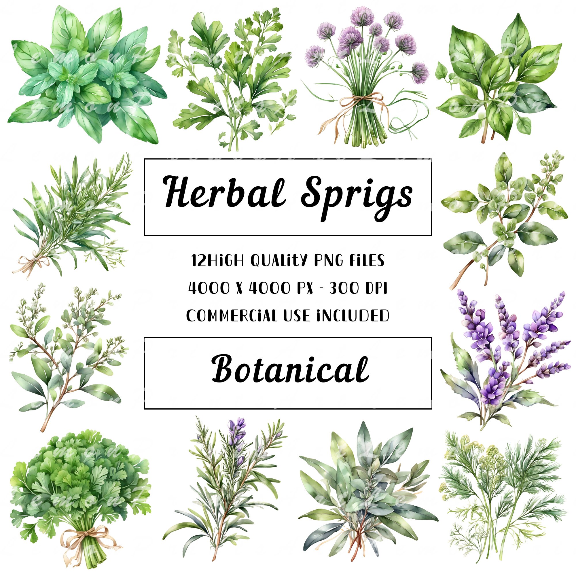 12 Cooking Herbs Clipart, Watercolor Spice Clipart, High Quality PNG ...