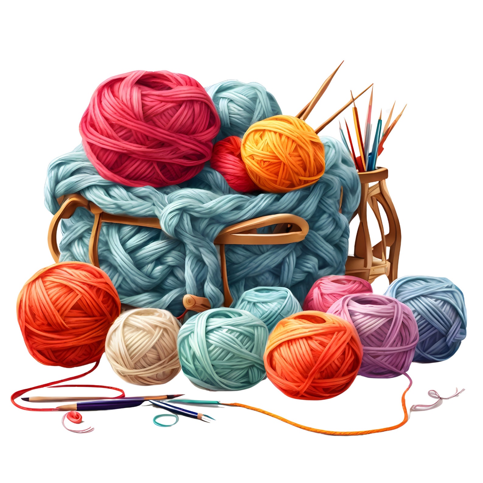 45 Knitting and Yarn Clipart, Knitting Crochet With Yarn, Watercolor ...