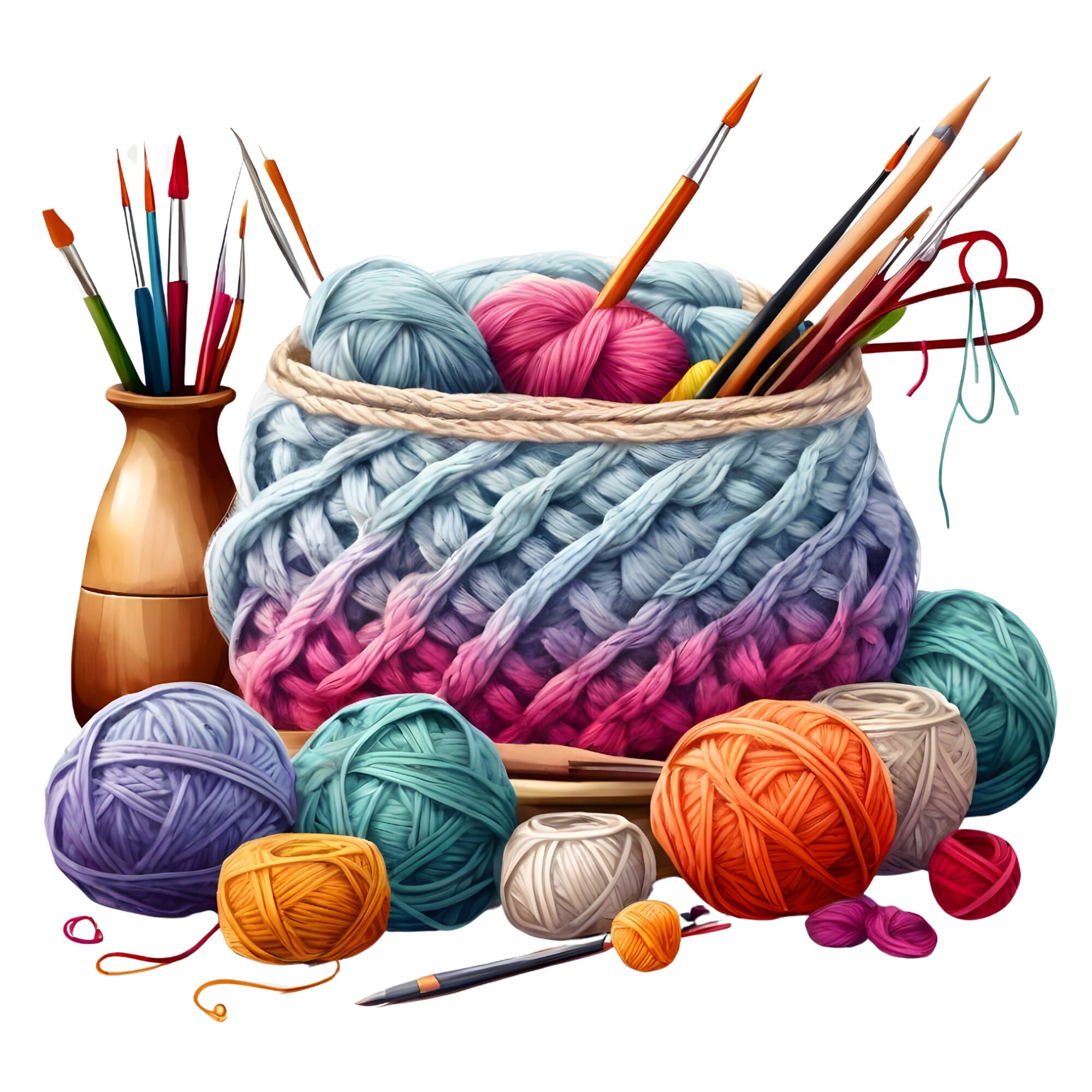 45 Knitting and Yarn Clipart, Knitting Crochet With Yarn, Watercolor ...
