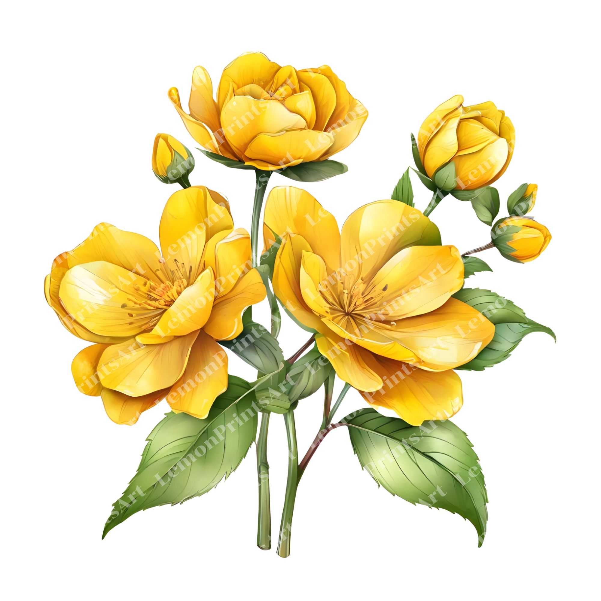 25 Yellow Flowers Clipart, Yellow Floral Print, High Quality ...