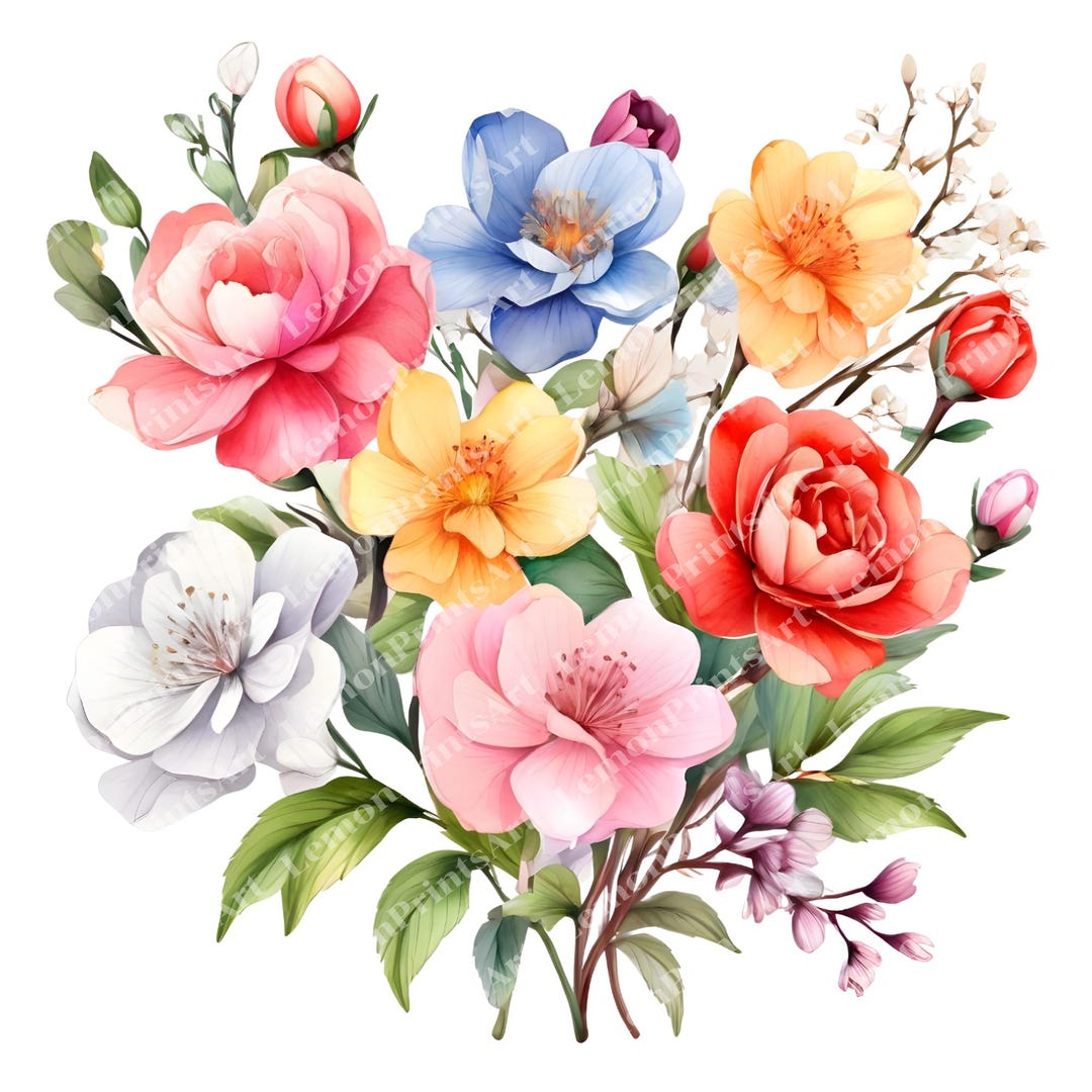 30 Early Blooming Flowers Clipart, Spring Blossom Floral Watercolor ...