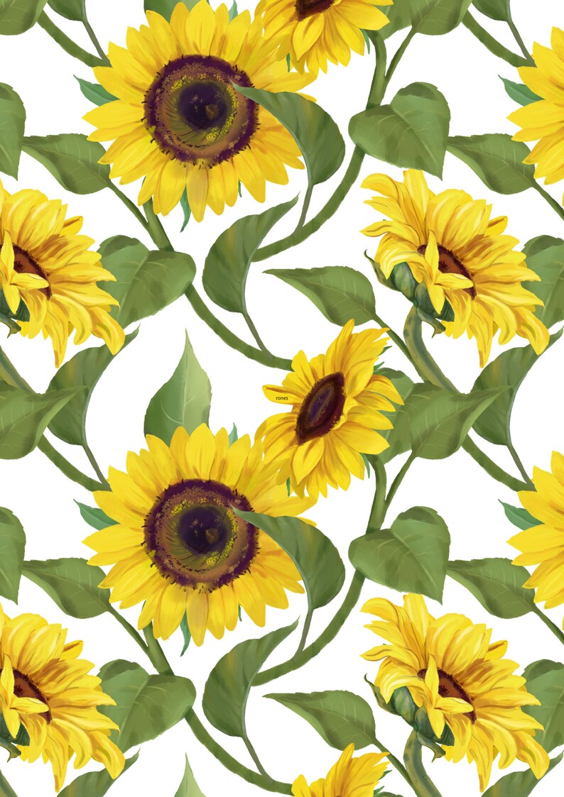 Digital Paper, Flower Seamless: Sunny Floral Pattern, Sunflower ...