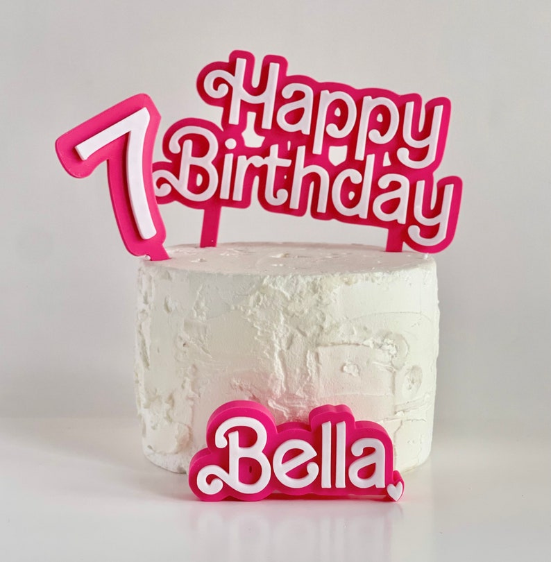 3 Itens Cake Topper Custom Name Age Cake Topper Happy Birthday Pink