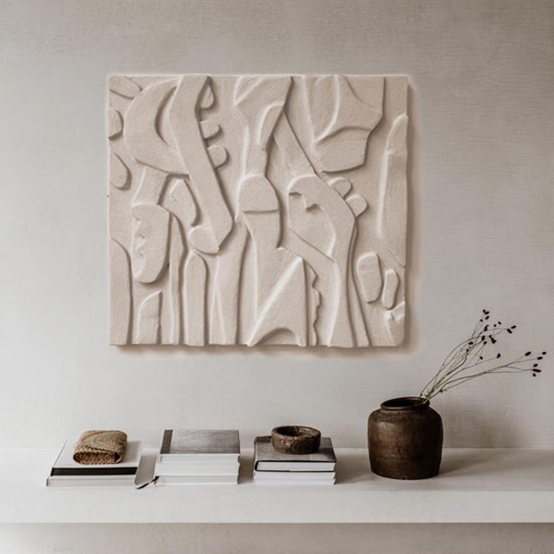 Minimalist Wall Art - Abstract Monochrome Sculpture - Plaster Painting ...