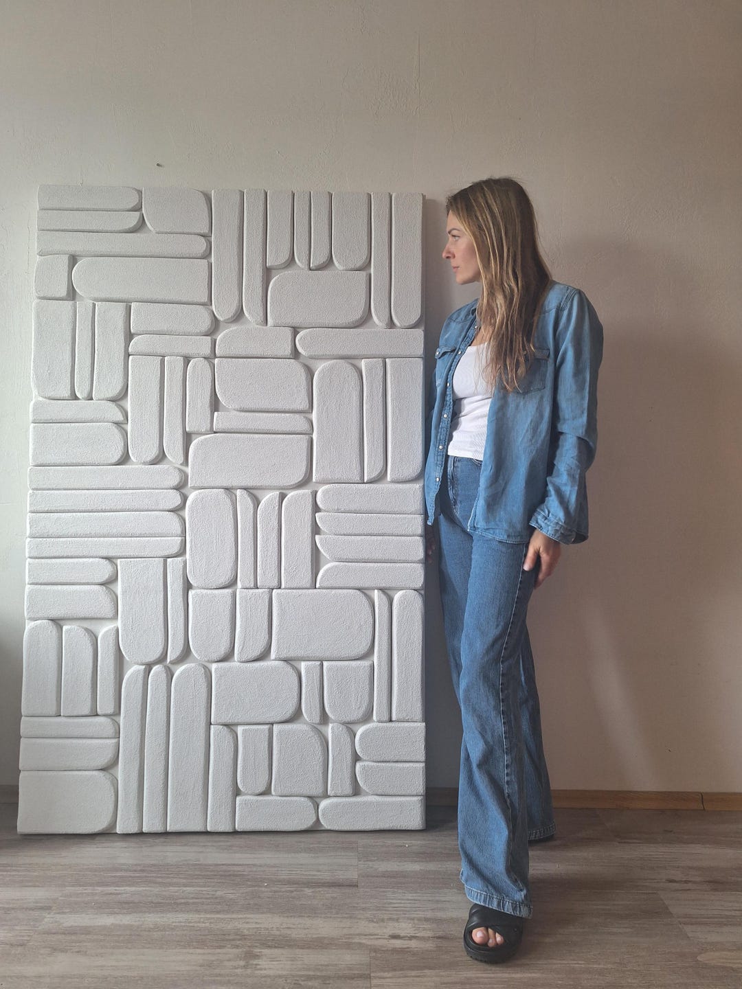 Unique Textured 3D Geometric Art - Sculptural Piece - White Minimalist ...
