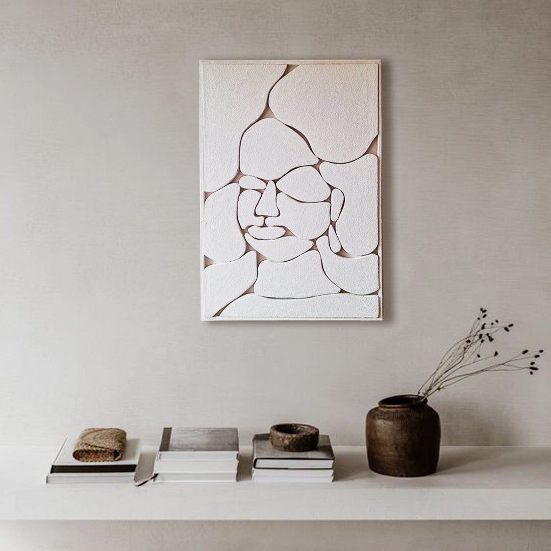 Unique 3D Geometric Portrait Art – Minimalist Beige & White Wall ...