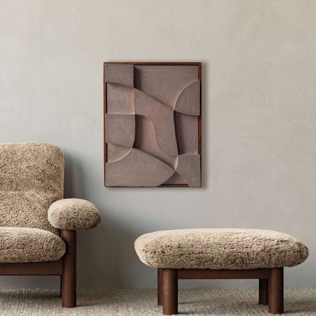 Textured Plaster Wall Art Modern Geometric Sculpture Abstract Relief ...