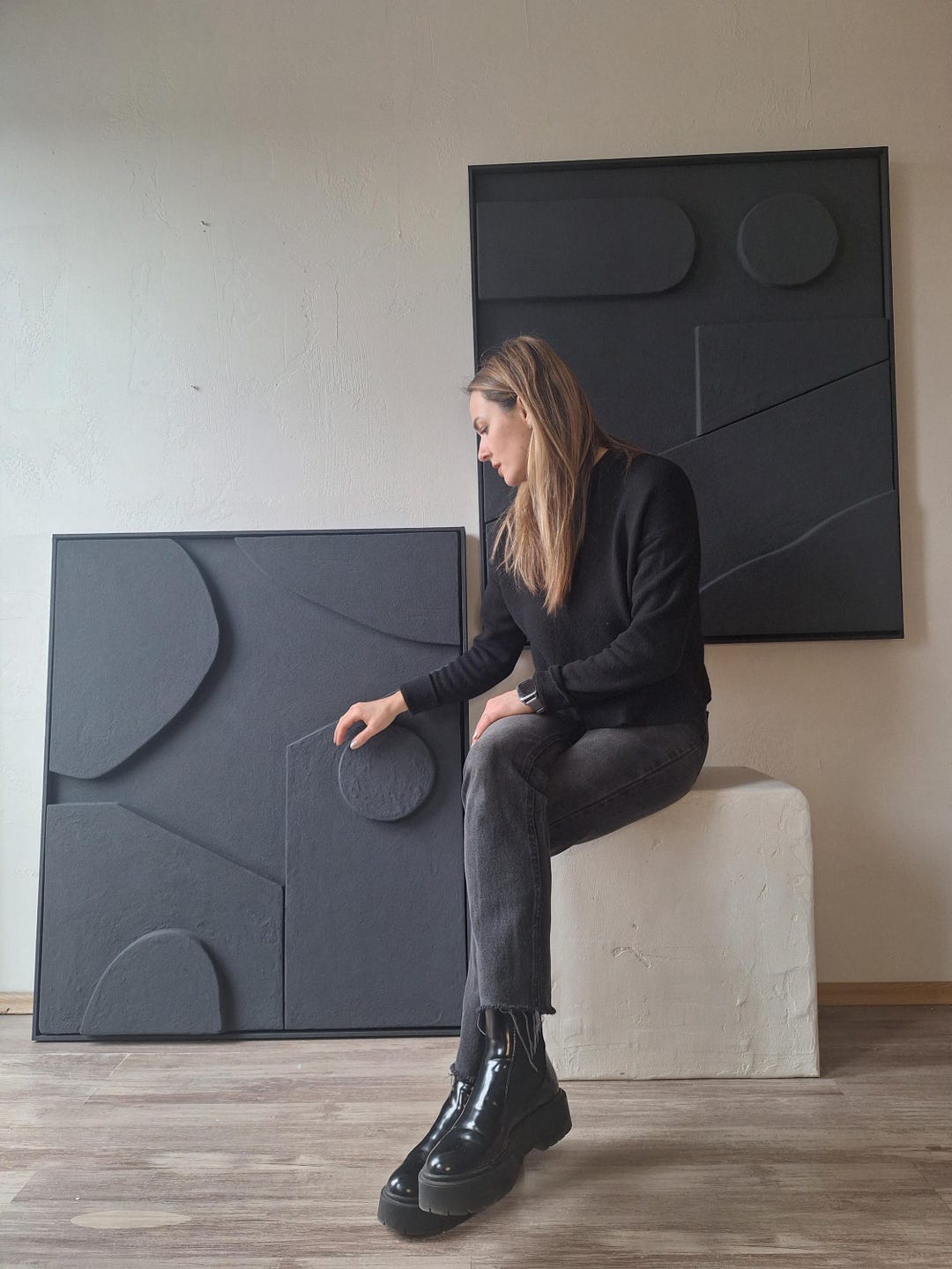 Modern Diptych Wall Art Set (2 Pieces) – Textured 3D Plaster Sculptures ...