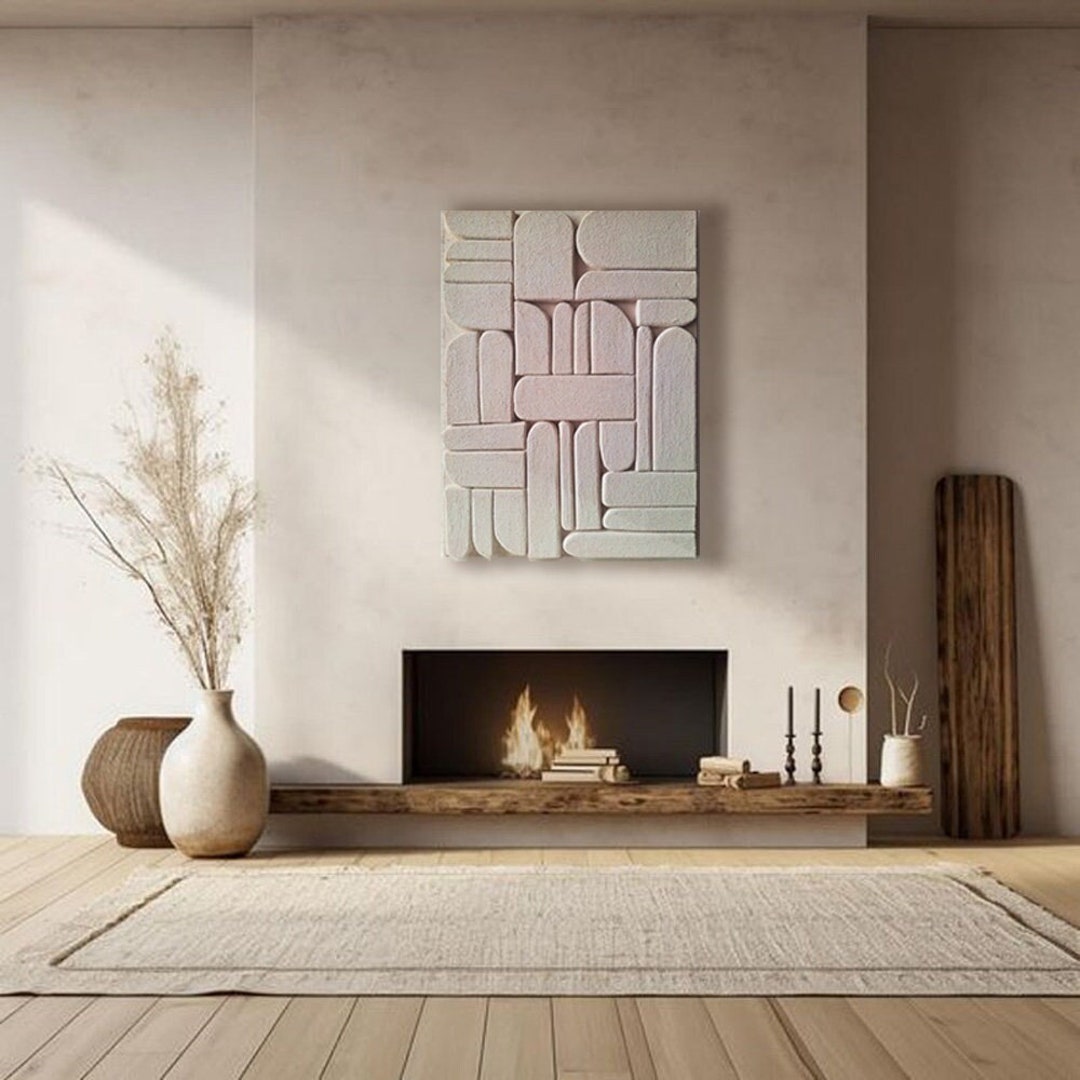 Unique Textured 3D Geometric Art Sculptural Wall Art White Minimalist ...