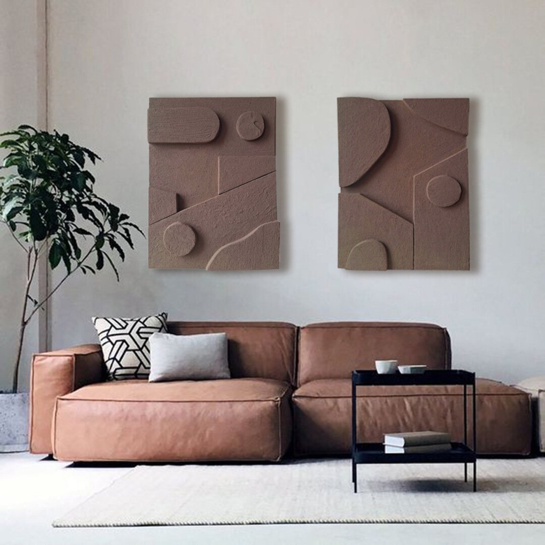 Modern Diptych Wall Art Set 2 Pieces Textured 3D Plaster Sculptures ...