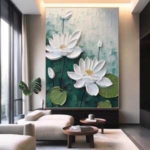Original Lotus Leaf and Lotus Landscape Wall Painting, 3D Textured ...