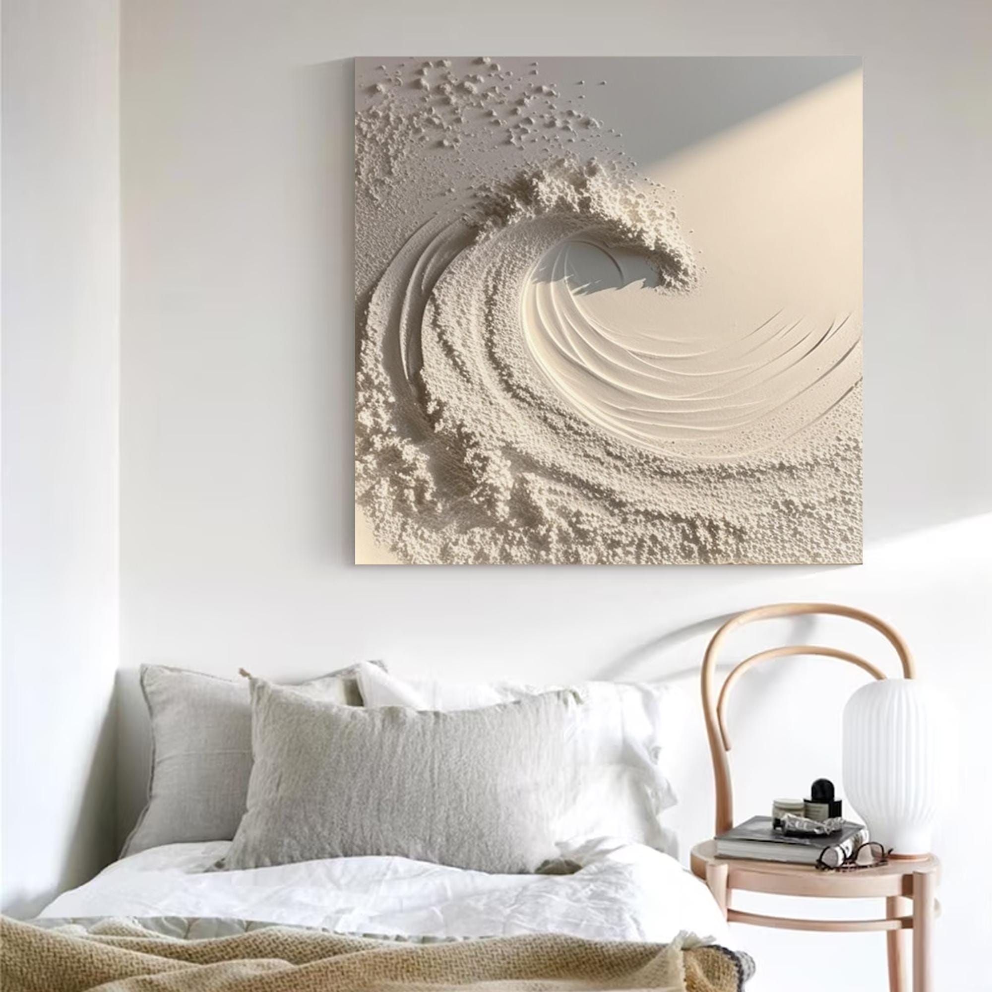 Original White 3D Ocean Wave Painting, Ocean Beige Wave Landscape ...