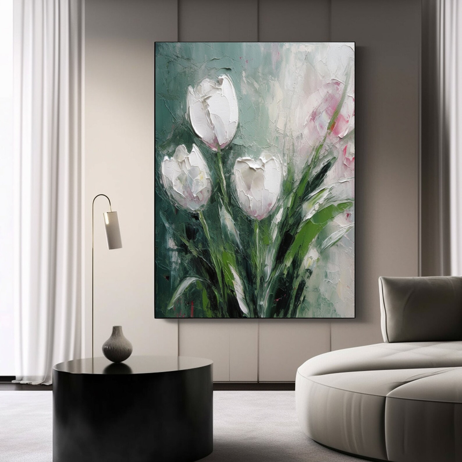 Tulip Textured Flowers Impasto Original Oil Painting, Floral Wall Art ...