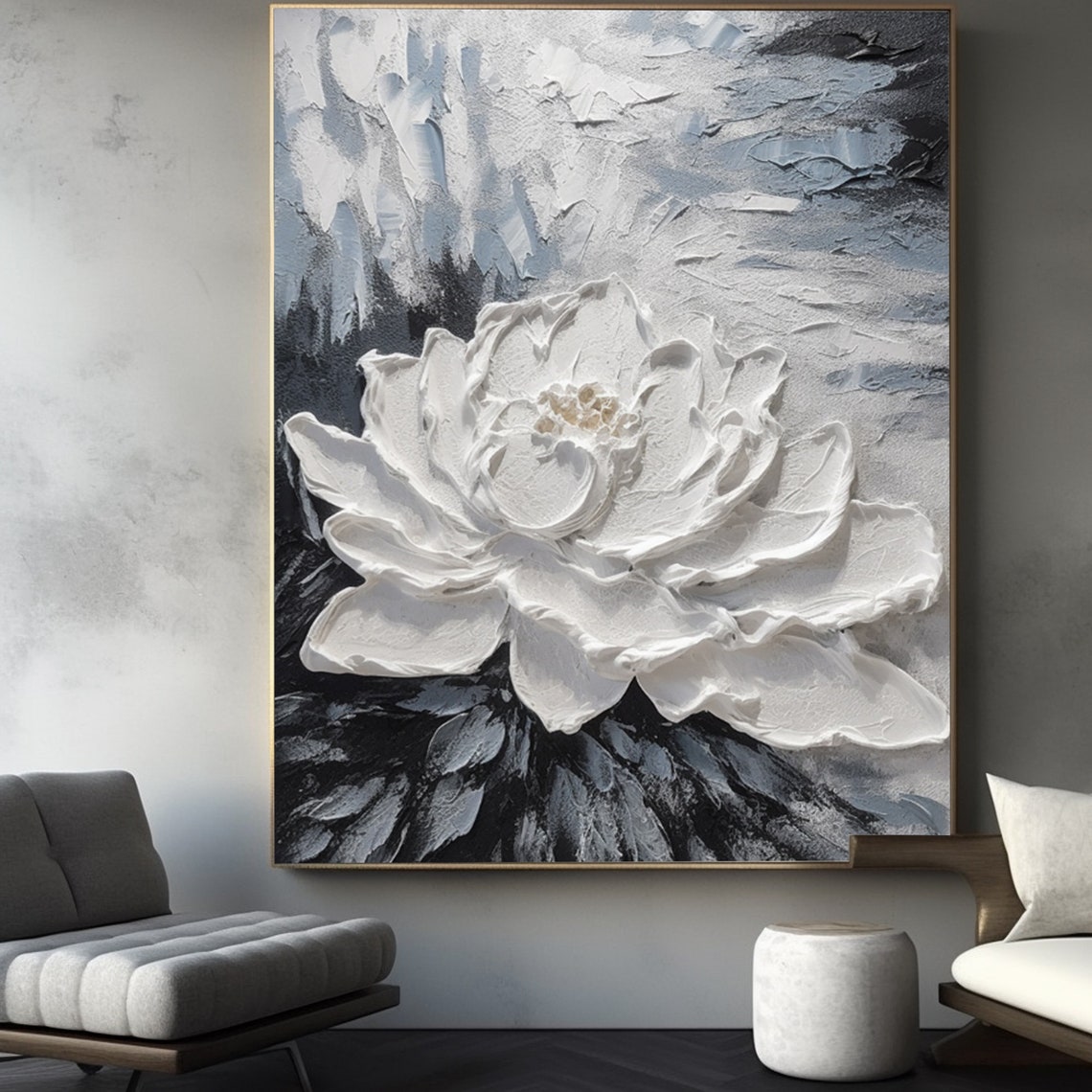 Large White Flower Oil Painting 3D Flower Painting Heavy Texture ...