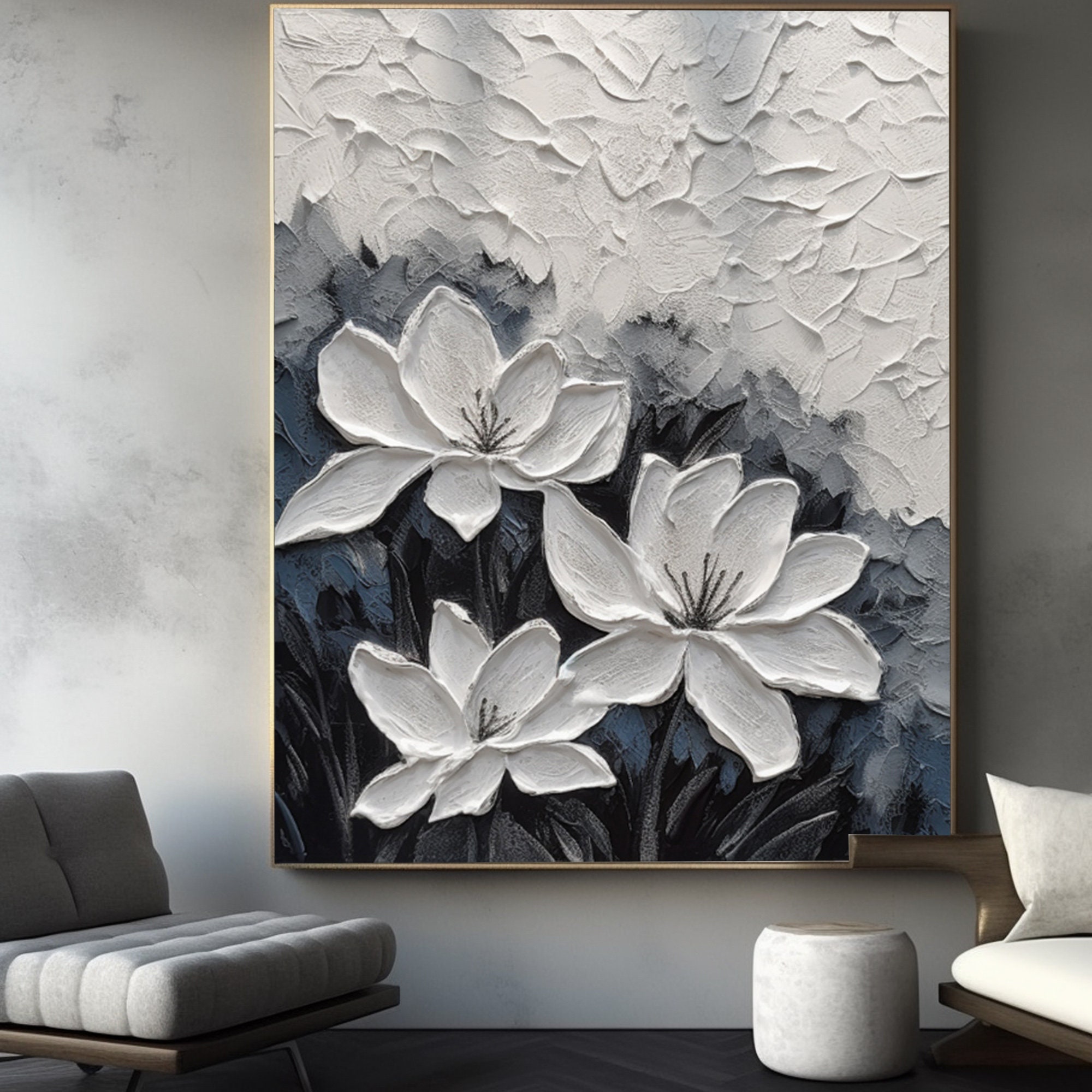 Original Abstract Flower Painting on Canvas 3D Textured large Flower ...