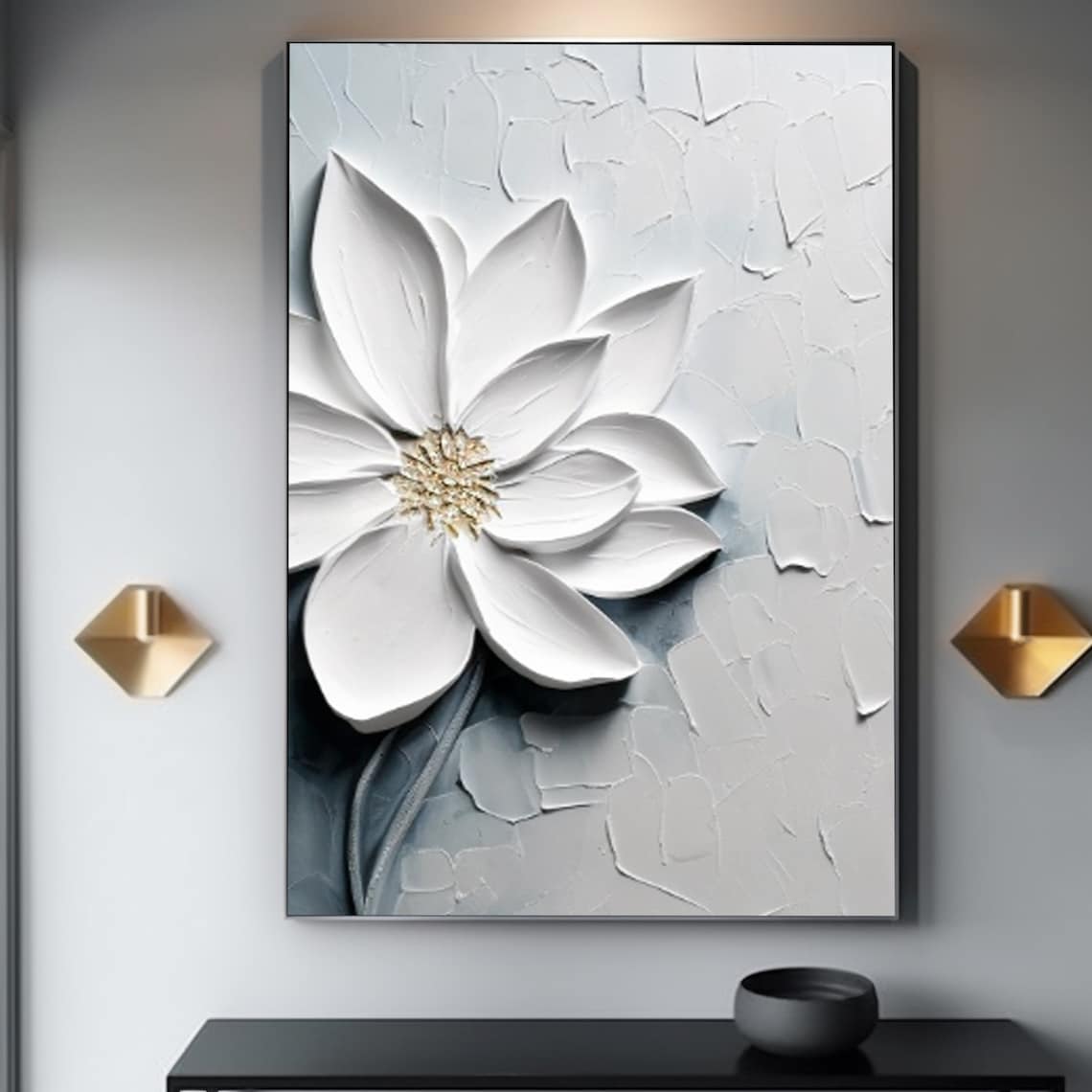 Large White Flower Painting 3D Flower Painting Heavy Texture Painting ...