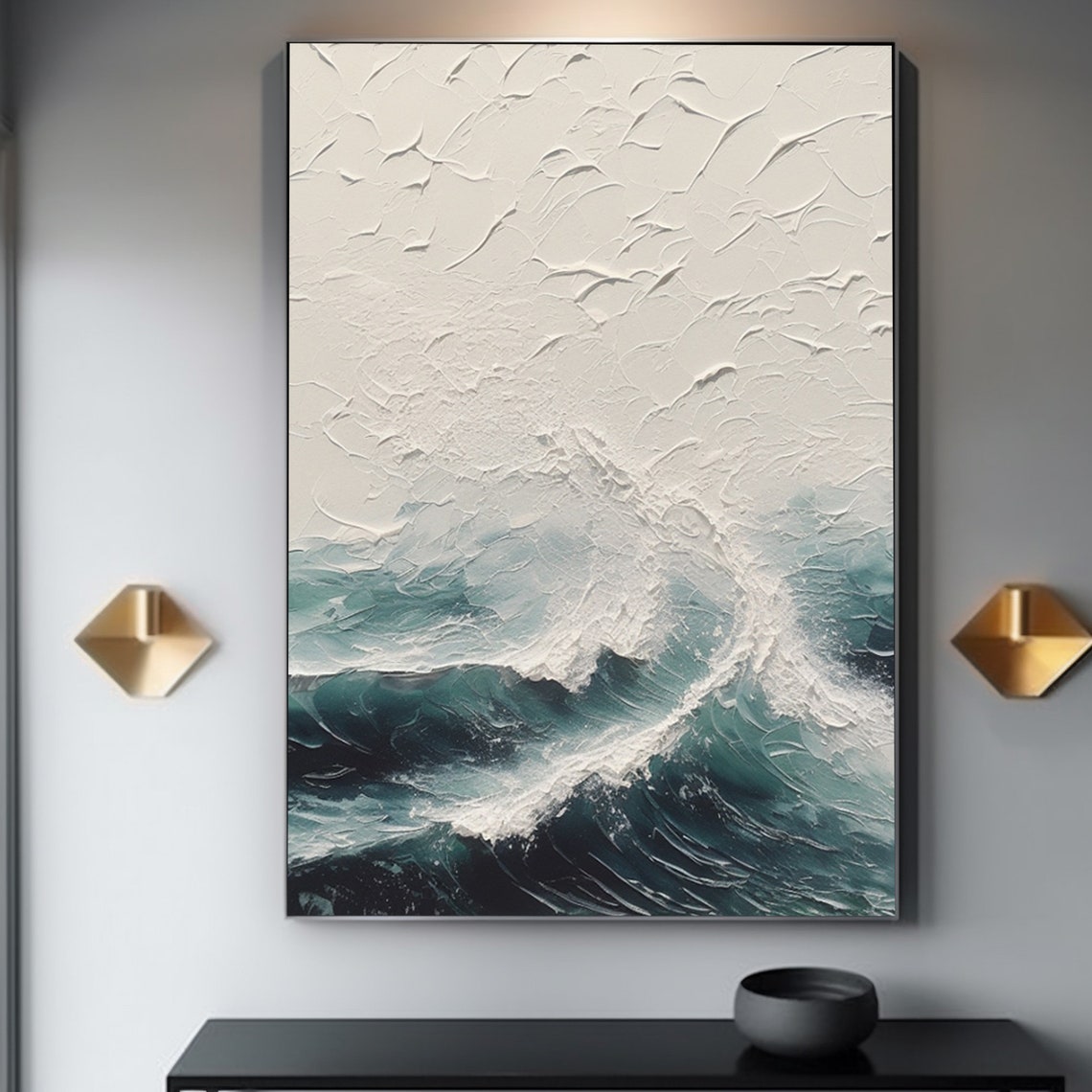 Waves Hand Painted Decor, Blue Ocean Canvas Painting, Ocean Wave 3d ...