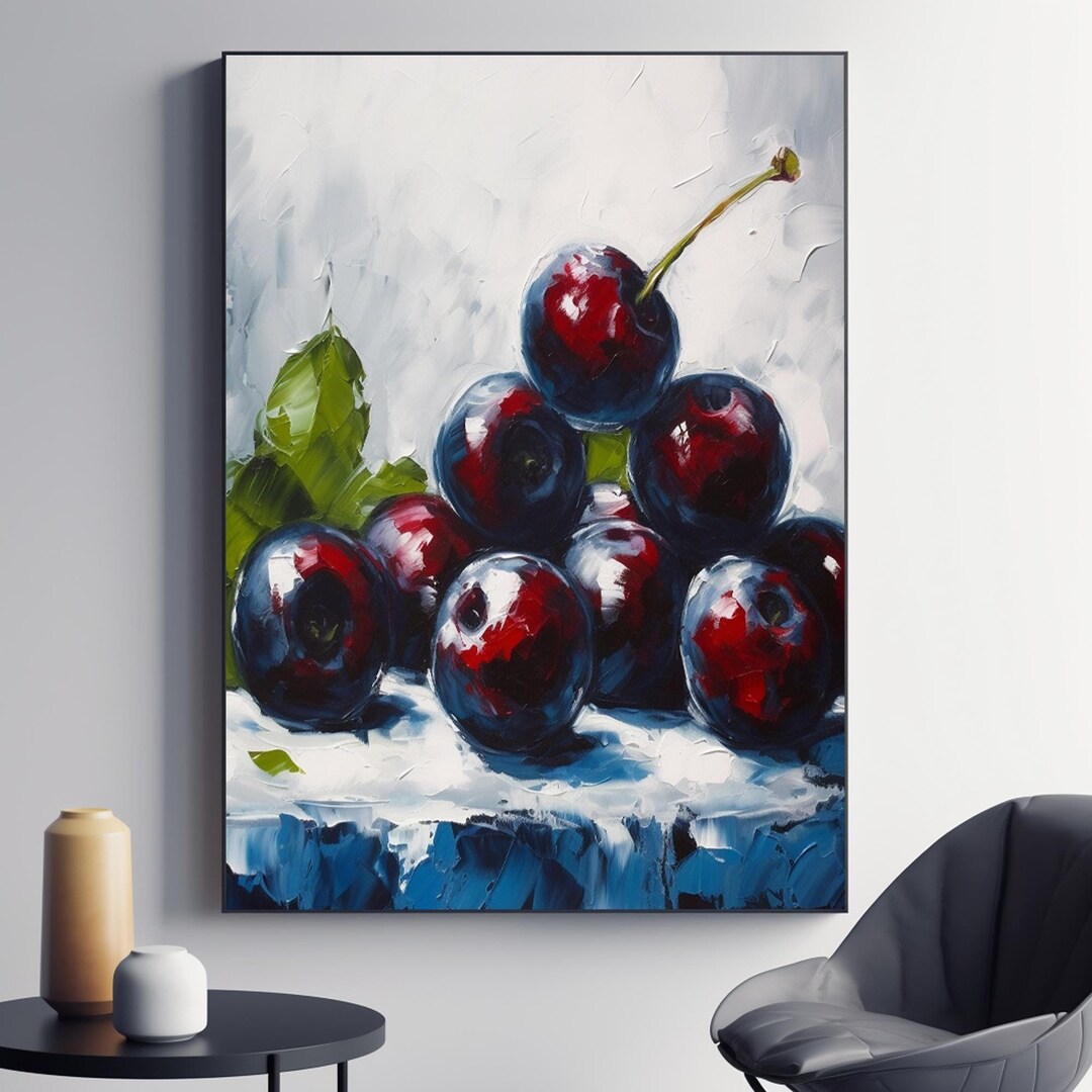 Large Original Cherry Oil Painting Canvas Berry Original Art Fruit ...