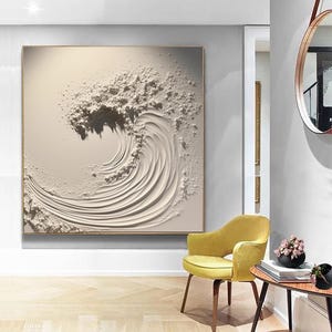 Original White 3D Ocean Wave Painting, Ocean Wave Abstract Landscape ...