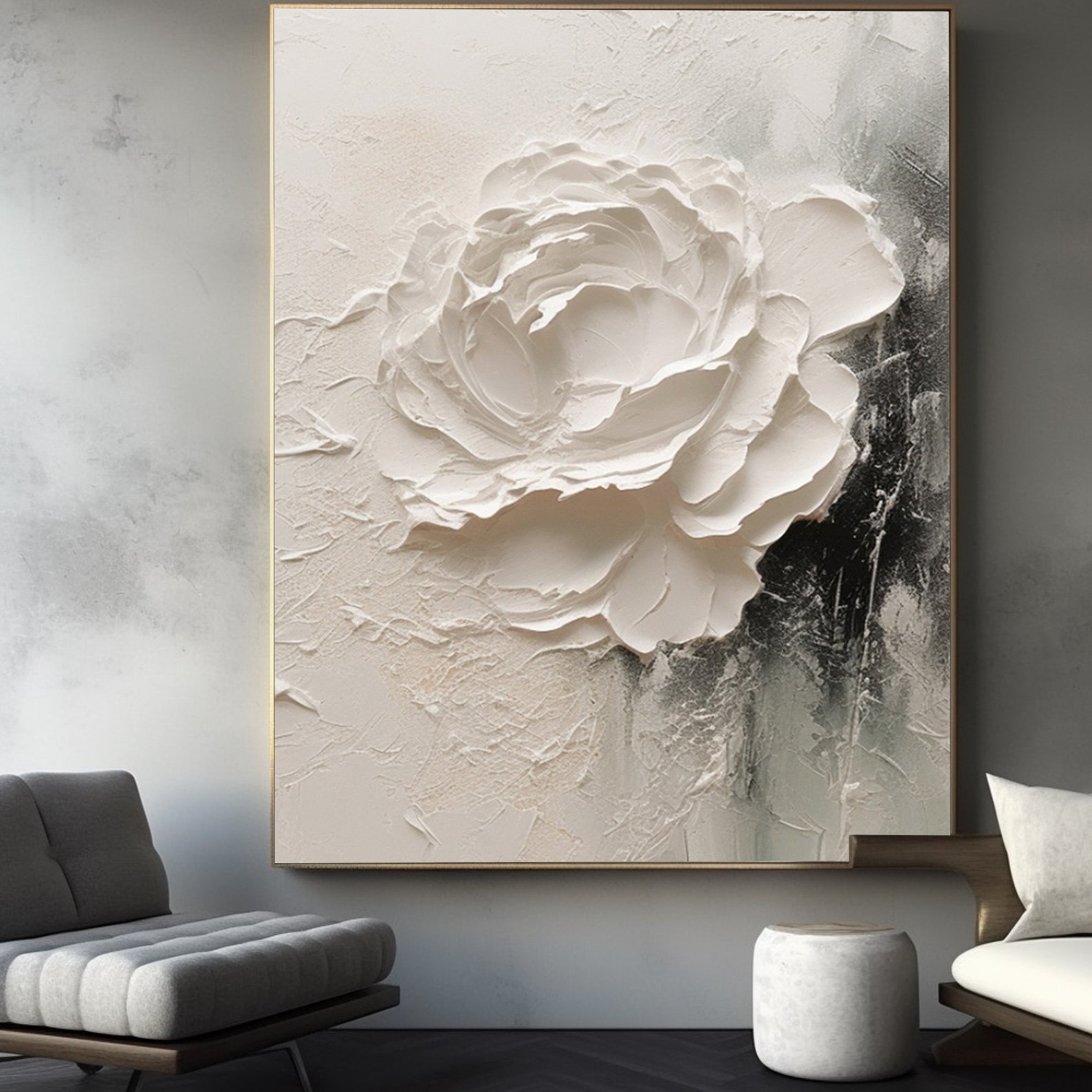 3D Textured Acrylic Painting,large Abstract White Flower Oil Painting ...