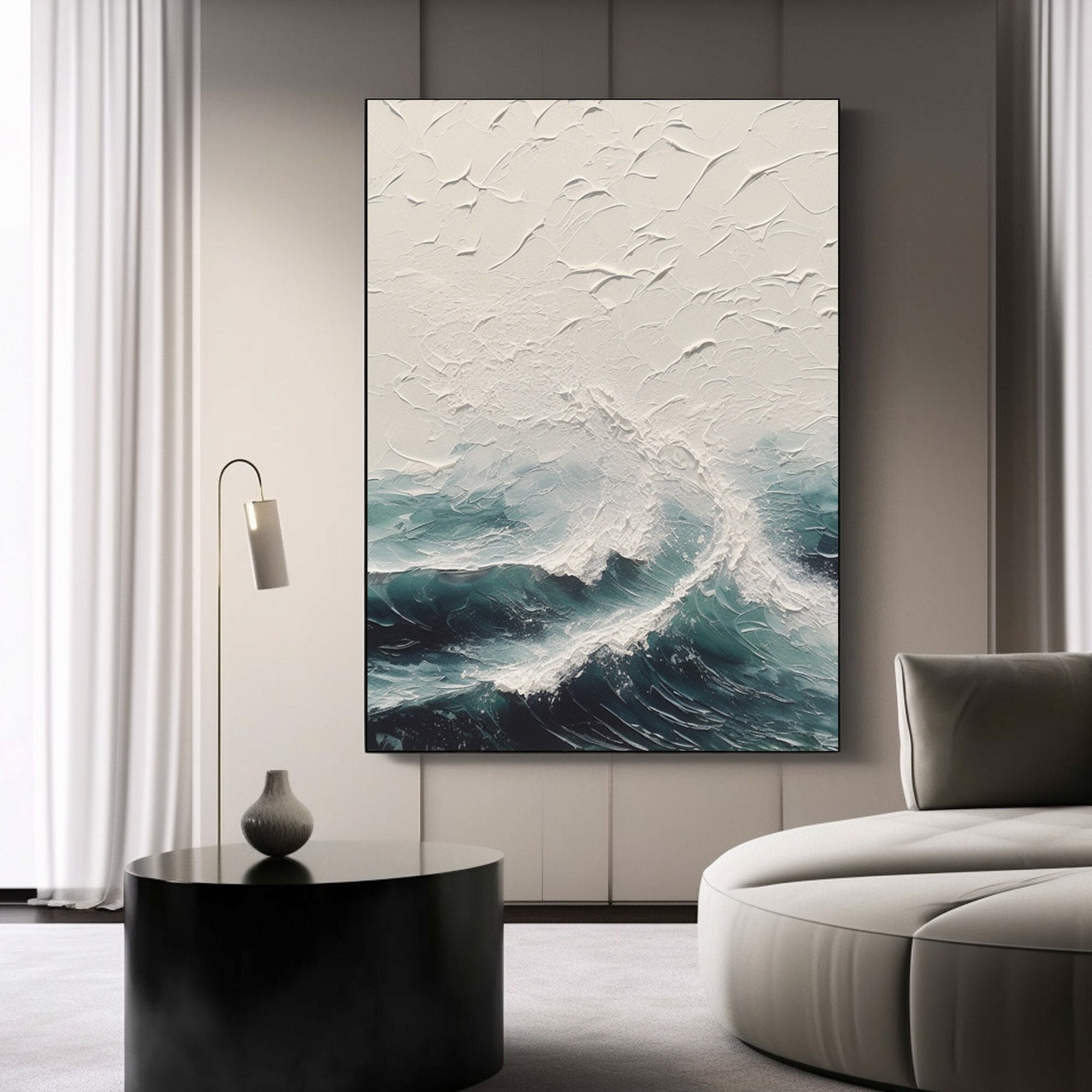 Waves Hand Painted Decor, Blue Ocean Canvas Painting, Ocean Wave 3d ...