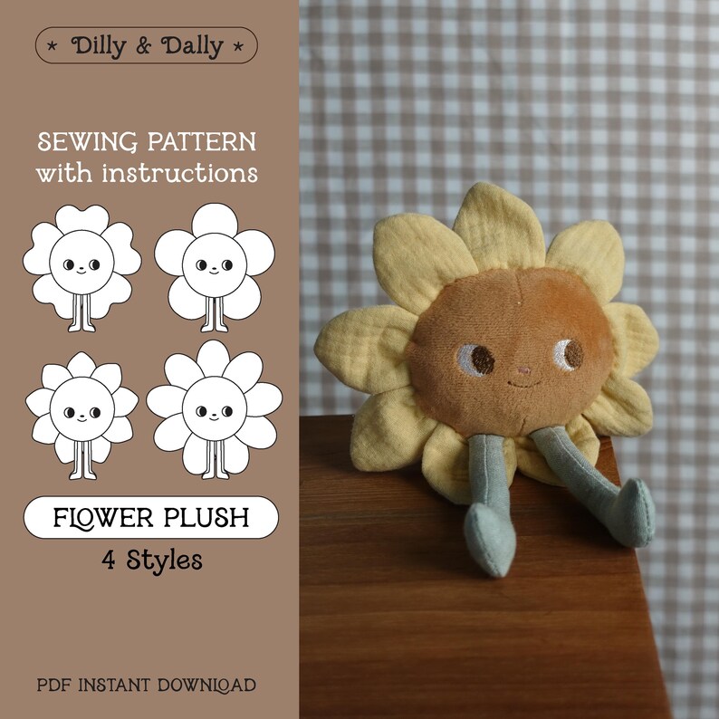 4 Styles Flower Plush – Sunflower, Daisy, Sakura Doll – PDF Digital Sewing Pattern Tutorial - Etsy