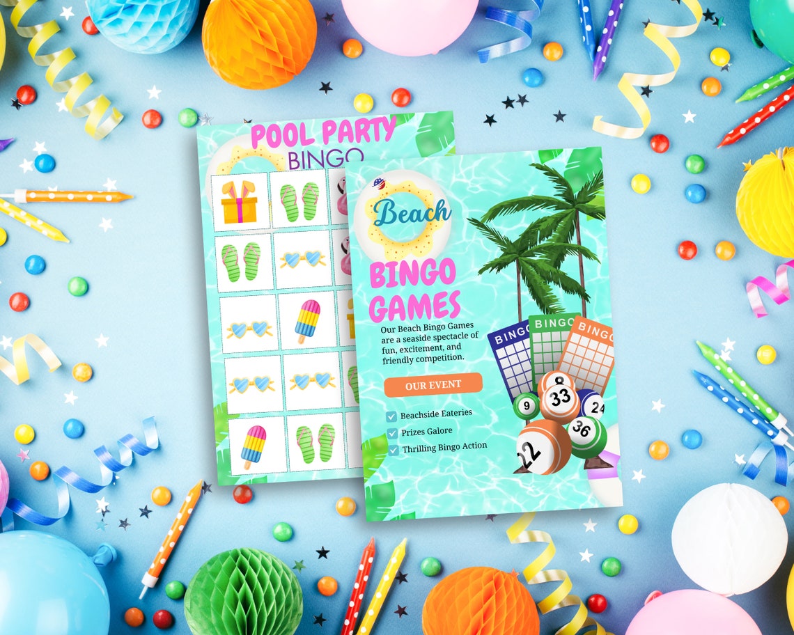 Pool Party Bingo Game, Printable Bingo Game, Printable Games for Kids ...