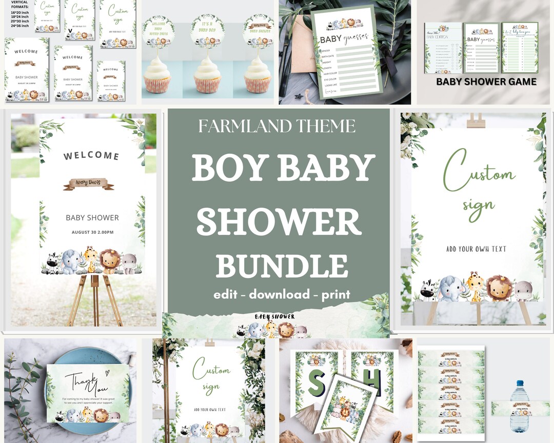 Farmland Boy Baby Shower Bundles, Boy Baby Shower Invitation Cards ...
