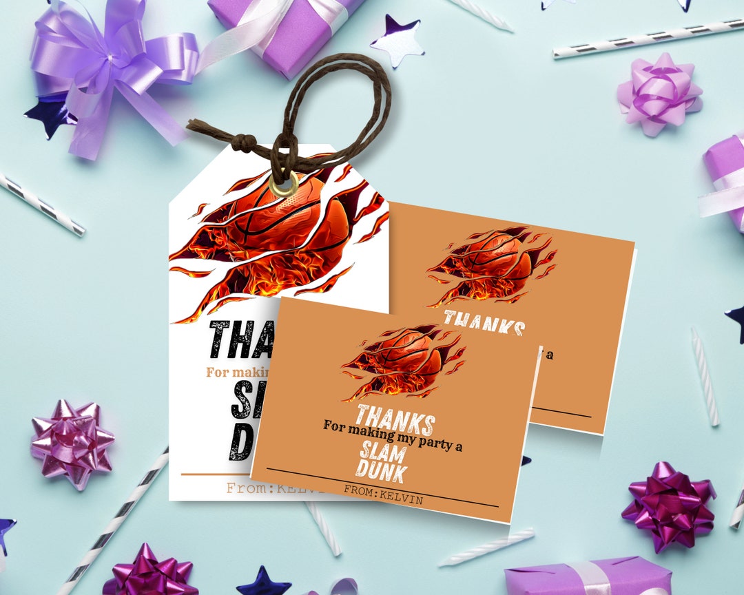 Basketball Birthday Party Thank You Card, Sports Themed Thank You Note ...