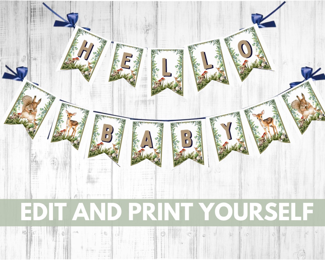 PRINTABLE Woodland Baby Shower Banner Welcome Baby Banner Woodland ...
