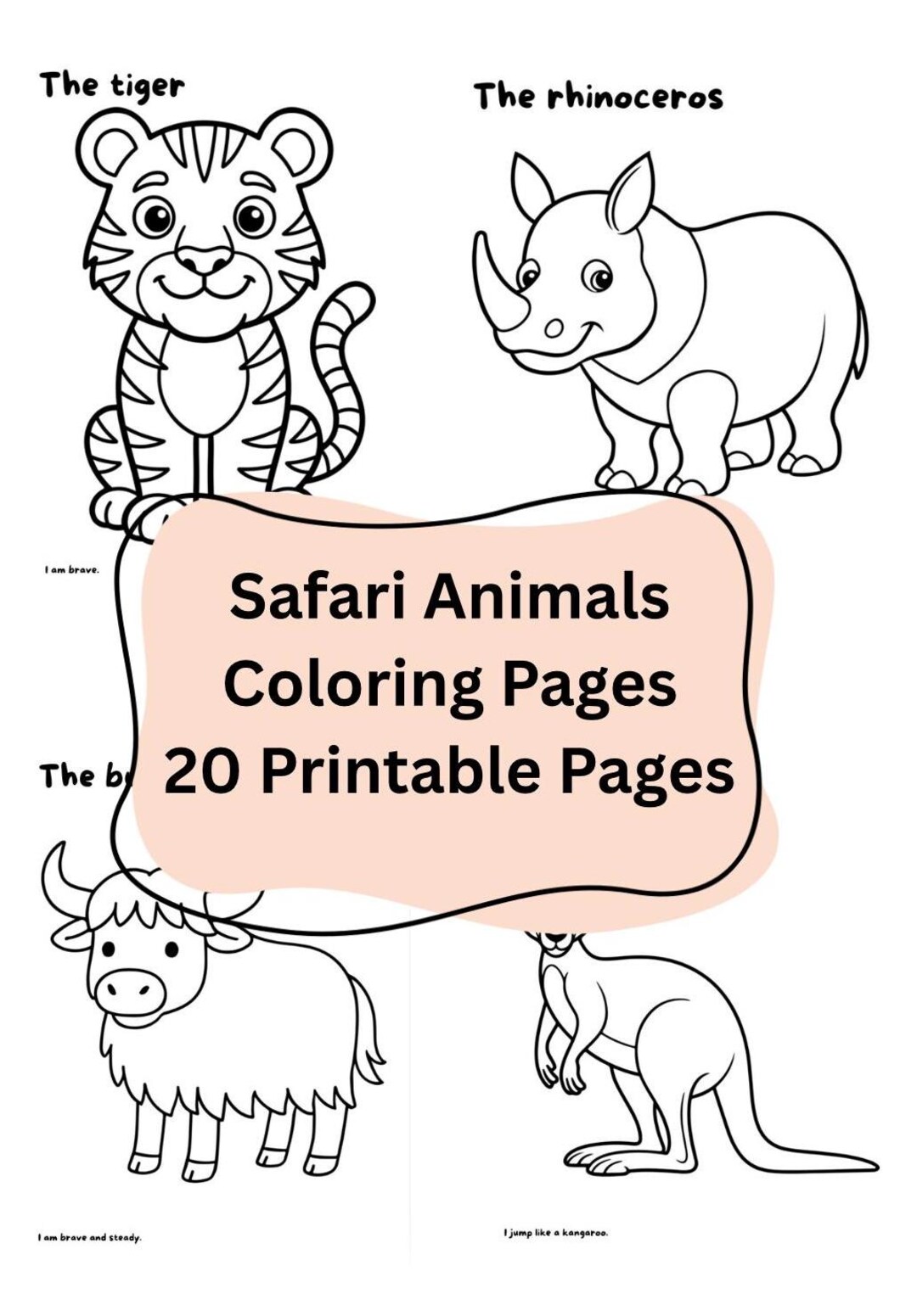 Safari Animals Coloring Pages With Affirmations | Toddler Coloring Book ...