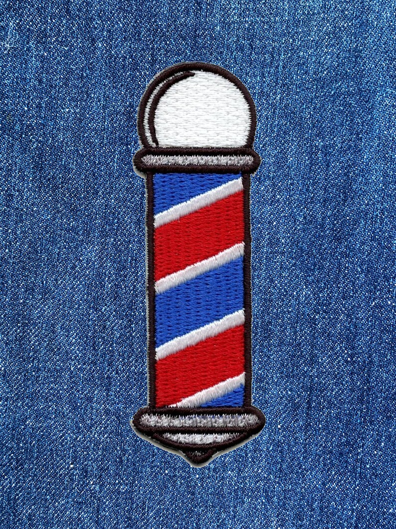 Emoji Barber Shop Pole Embroidered Iron-on Patch Colorful Hair Salon ...