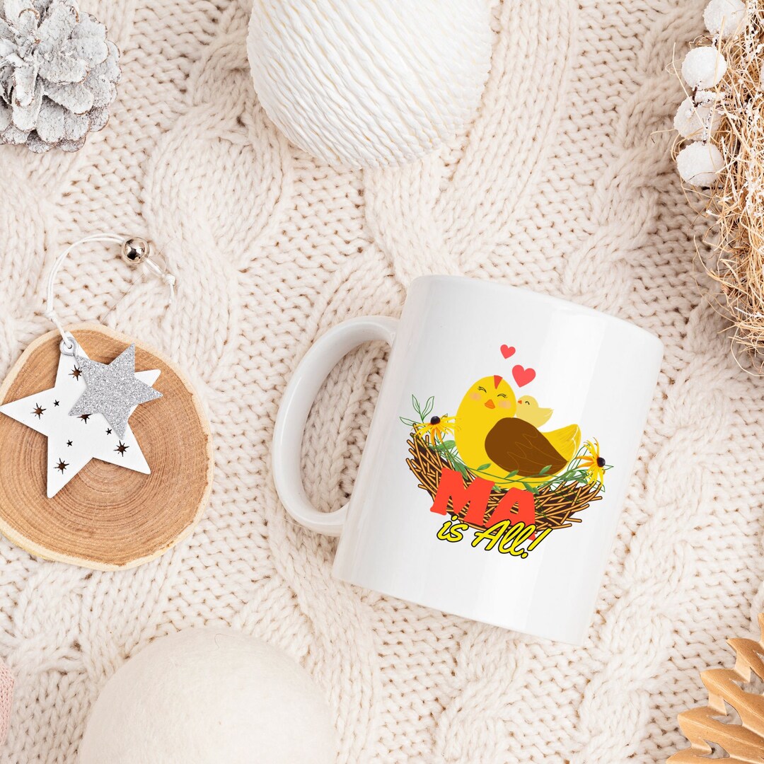 Mama Gift Idea, Yellow Mom Bird With Baby in Nest,1 PNG 4,500x5,400 ...