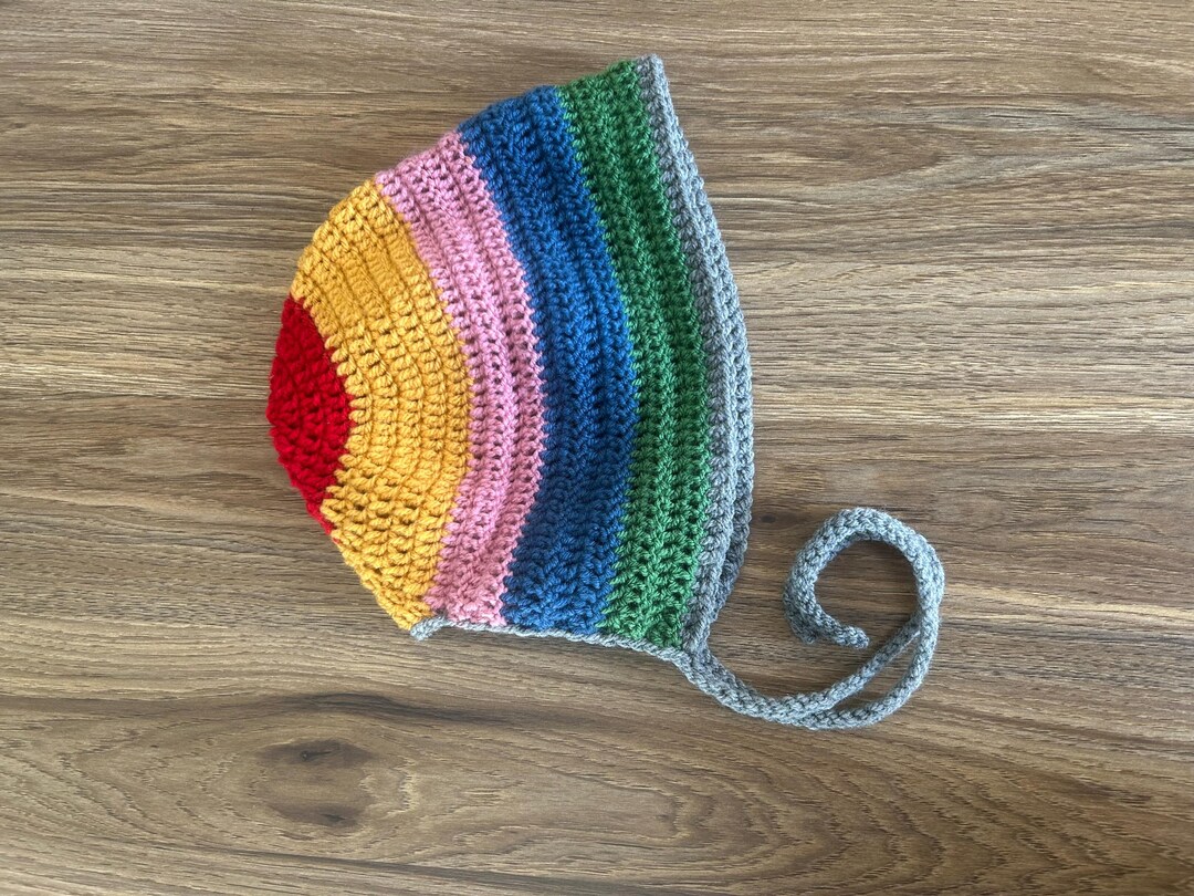 Hand Crochet Rainbow Baby Bonnet Hat, Newborn - 24 Months Sizing ...