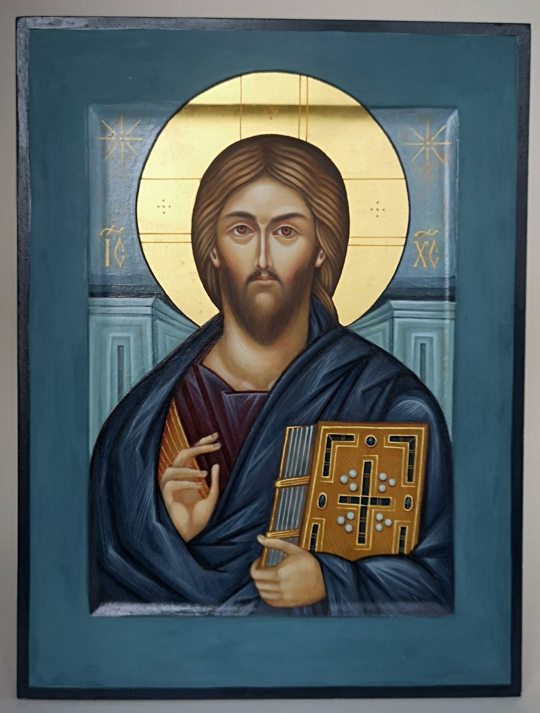 Hand-painted Byzantine Icon of CHRIST PANTOCRATOR of Sinai. Egg Tempera ...