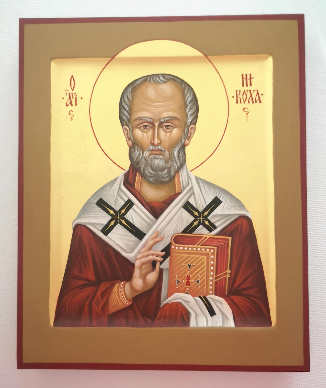 Hand-painted Icon Saint Nicholas the Wonderworker: Egg Tempera, Gold ...
