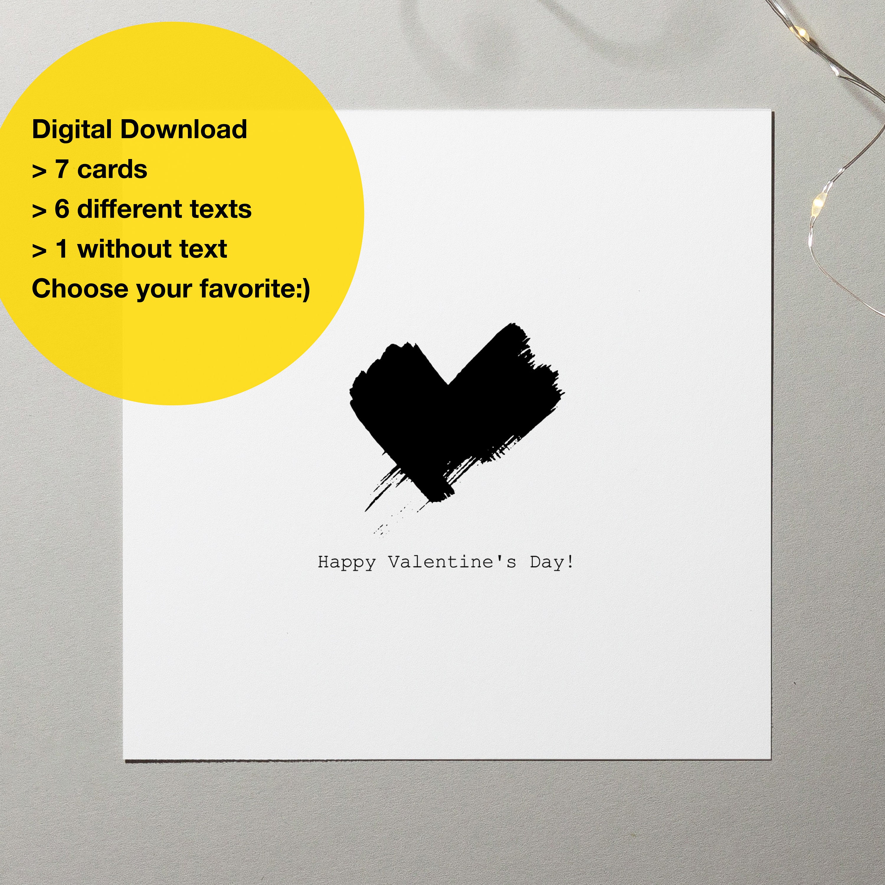 Black Valentines Day Card, Printable Card, Minimalistic Message Card ...