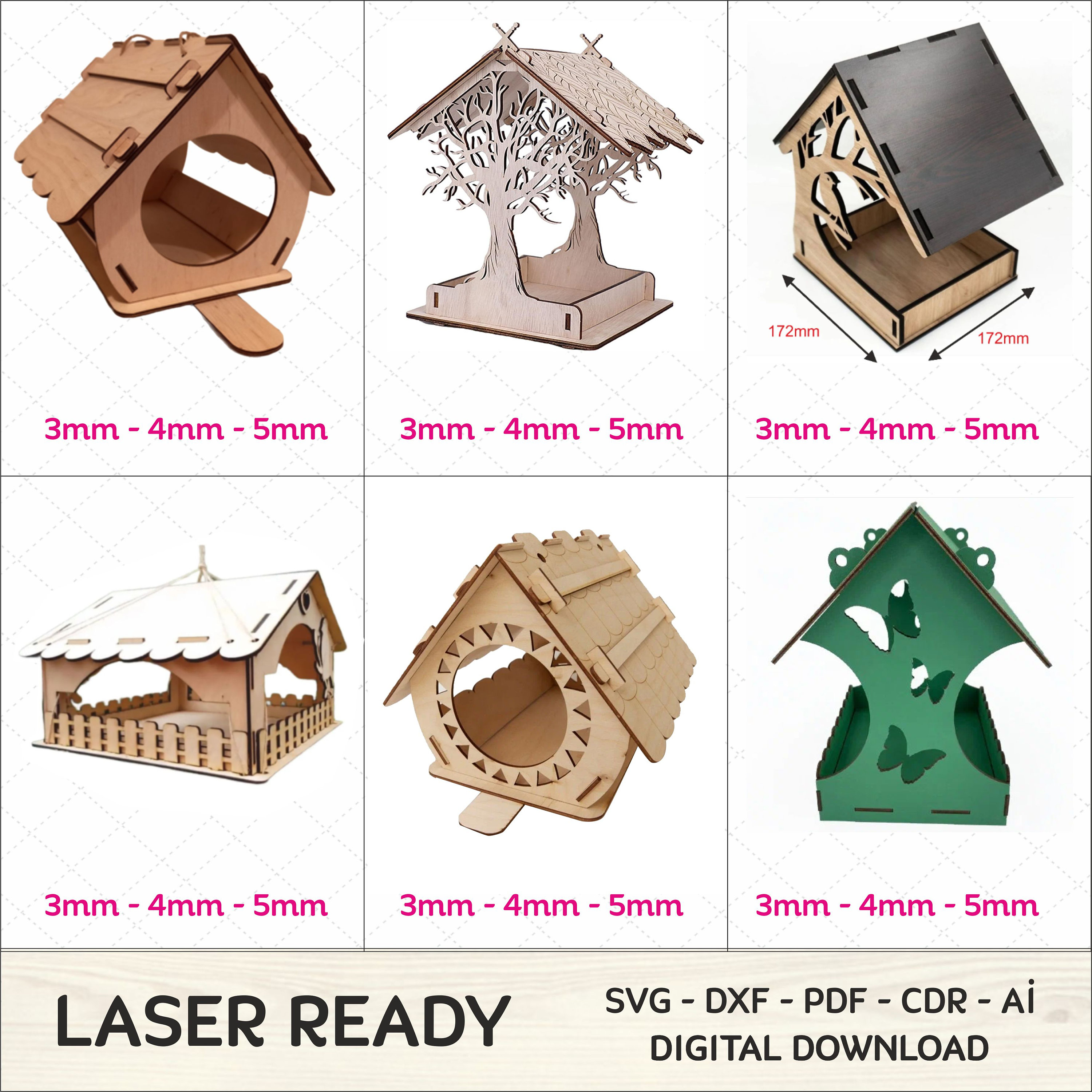 6 Laser Cut Bird House Svg, 6 Bird House Vector Laser Template Nesting ...