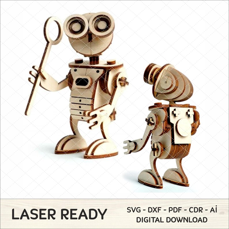 Robot Digital Glowforge File With Instructions , Wooden 3mm, 3D Model ...