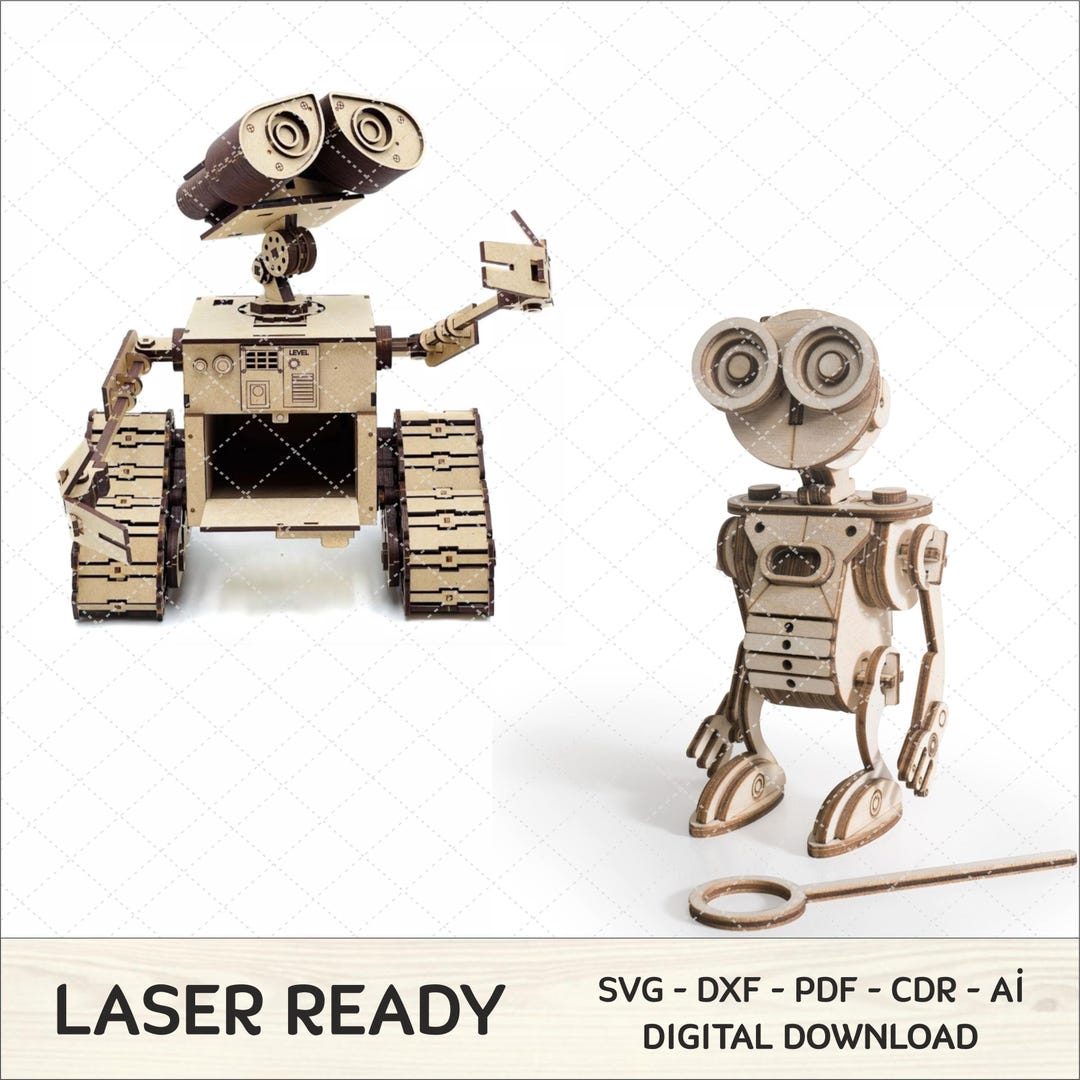 Robot Digital Glowforge File With Instructions , Wooden 3mm, 3D Model ...