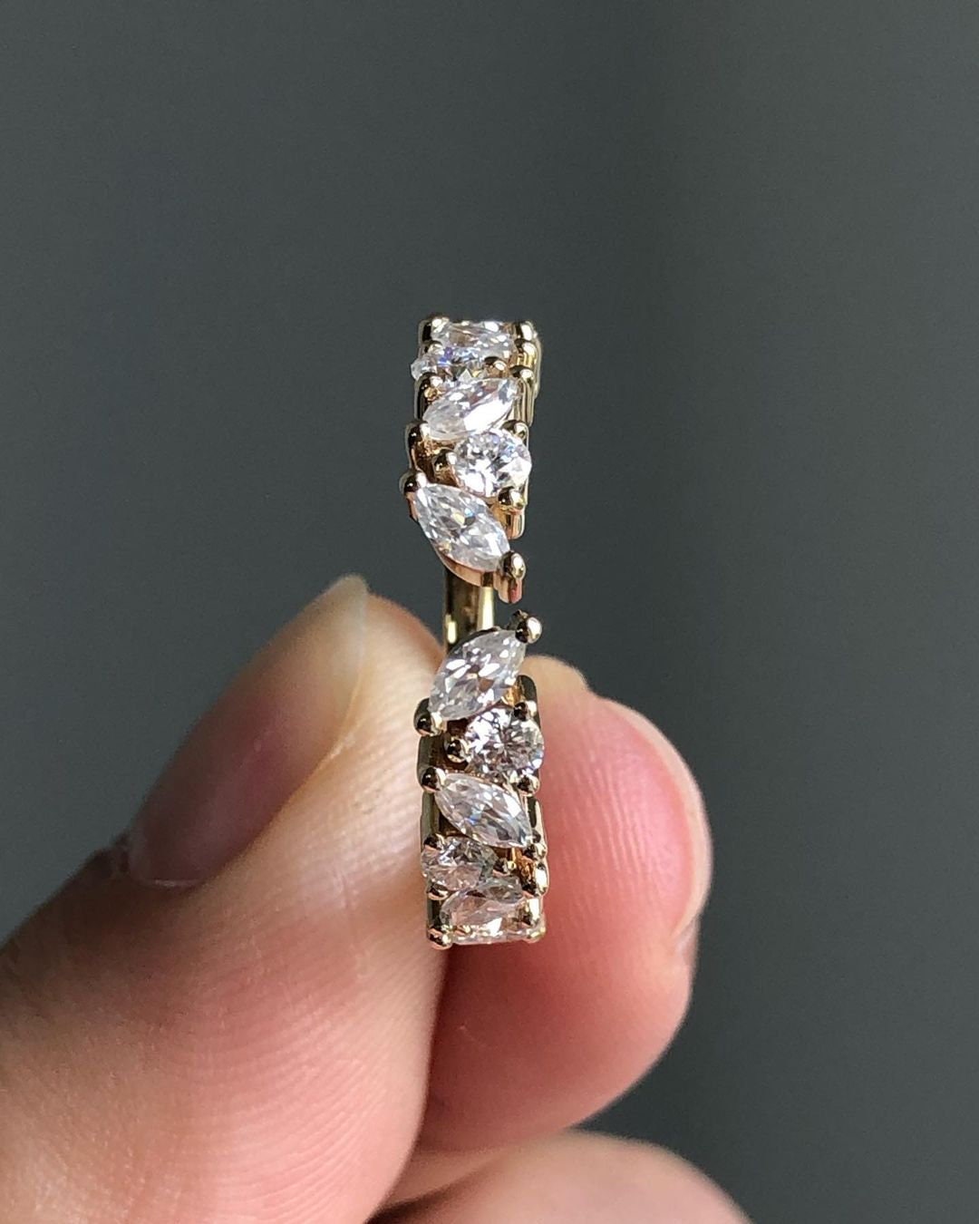 Open Gap Wedding Band, Half Eternity Band, Marquise and Round Cut ...