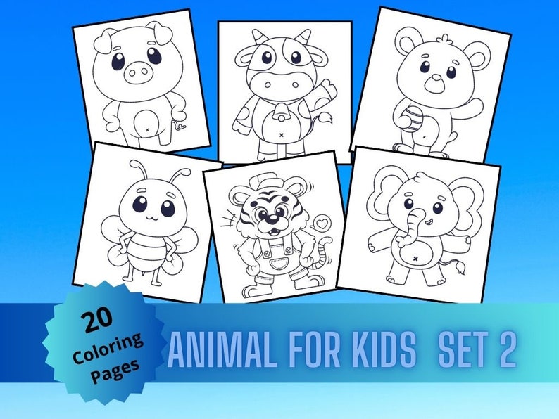 Cute Animals Coloring Pages for Kids, Set of 20 (digital Download) - Etsy