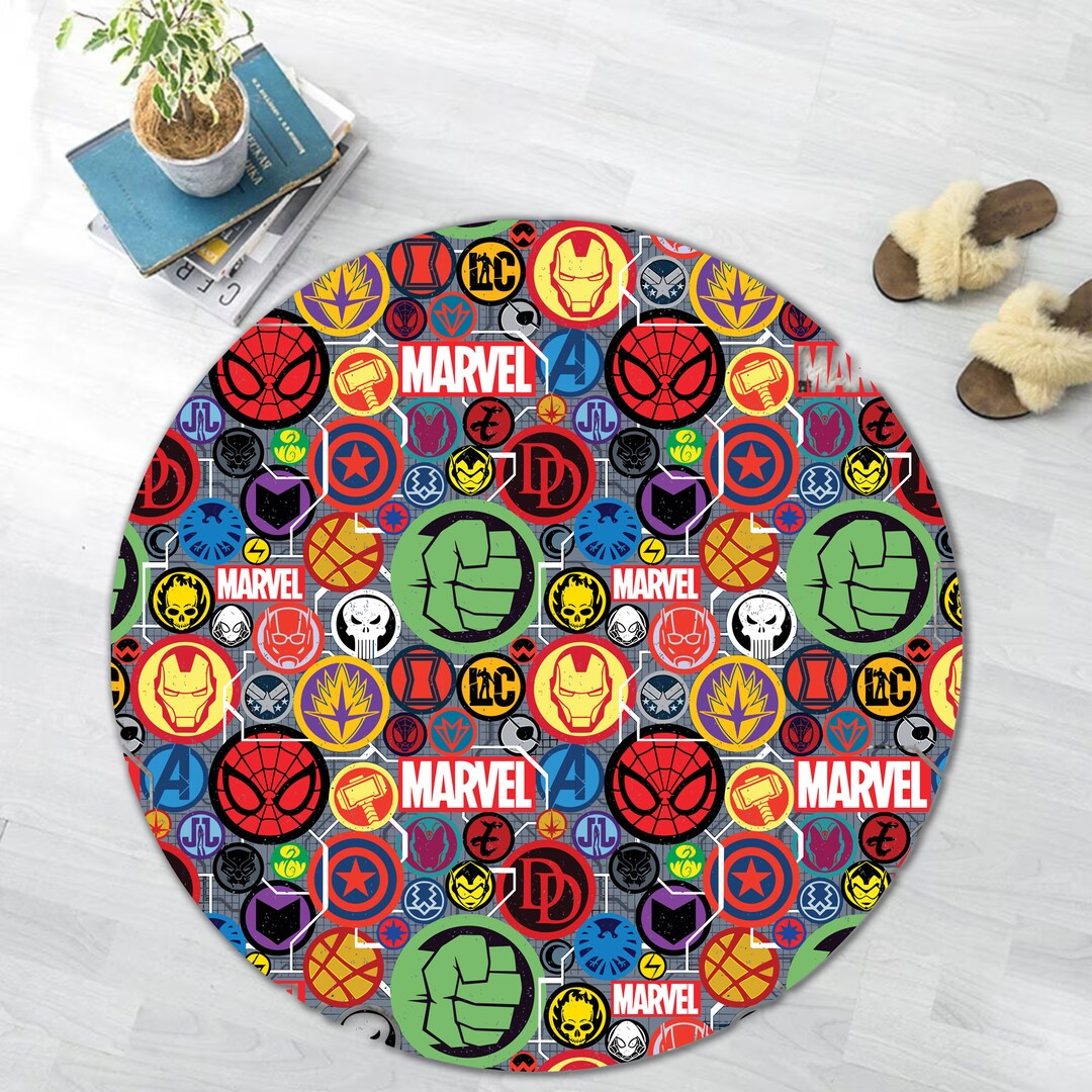 Marvel Rug, Marvel Logos Rug, Mix Marvel Rug, Circle Rug, Round Rug ...