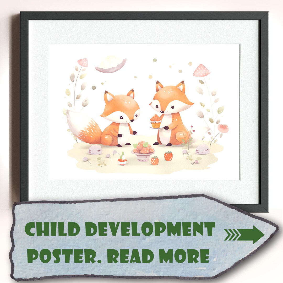 Cute Baby Foxes Printable Poster Nursery & Children's Room Animal Wall ...