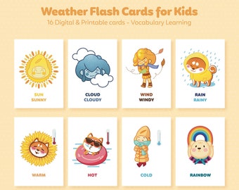 16 Weather Cards Montessori Flashcards Pre-school Cards Rainbow ...
